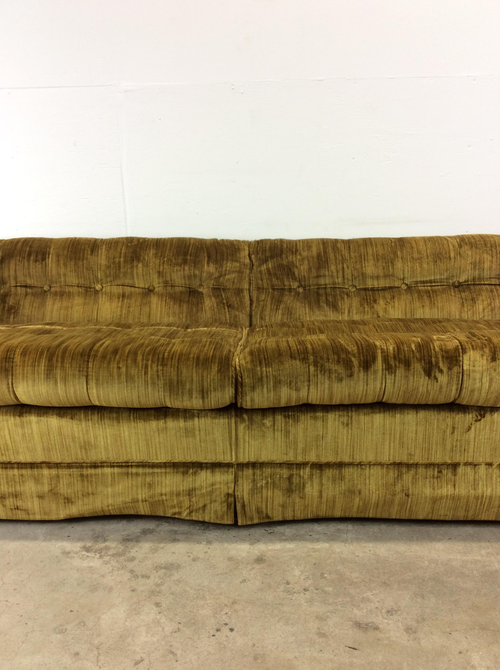 Mid Century Modern Long Sofa with Green Tufted Upholstery For Sale at ...