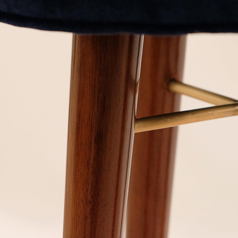 Mid-Century Modern Louis Bar Stool Walnut Wood Linen For Sale at 1stDibs