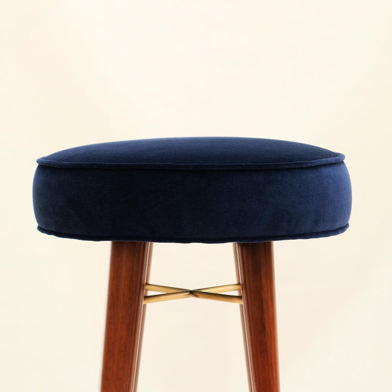 Mid-Century Modern Louis Bar Stool Walnut Wood Linen For Sale at 1stDibs