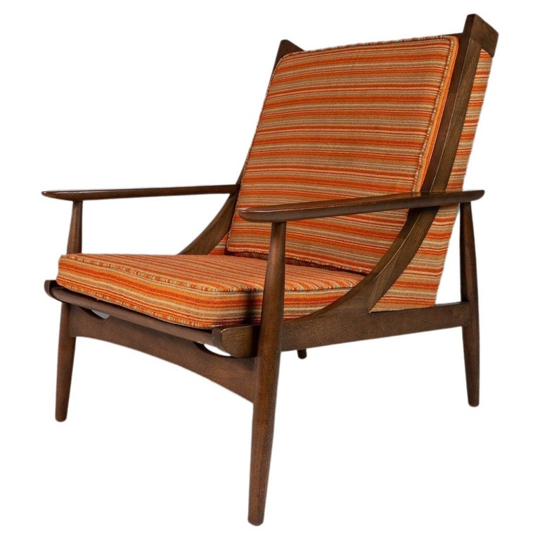 Mid-Century Modern Lounge Chair in Walnut and Original Orange Fabric ...