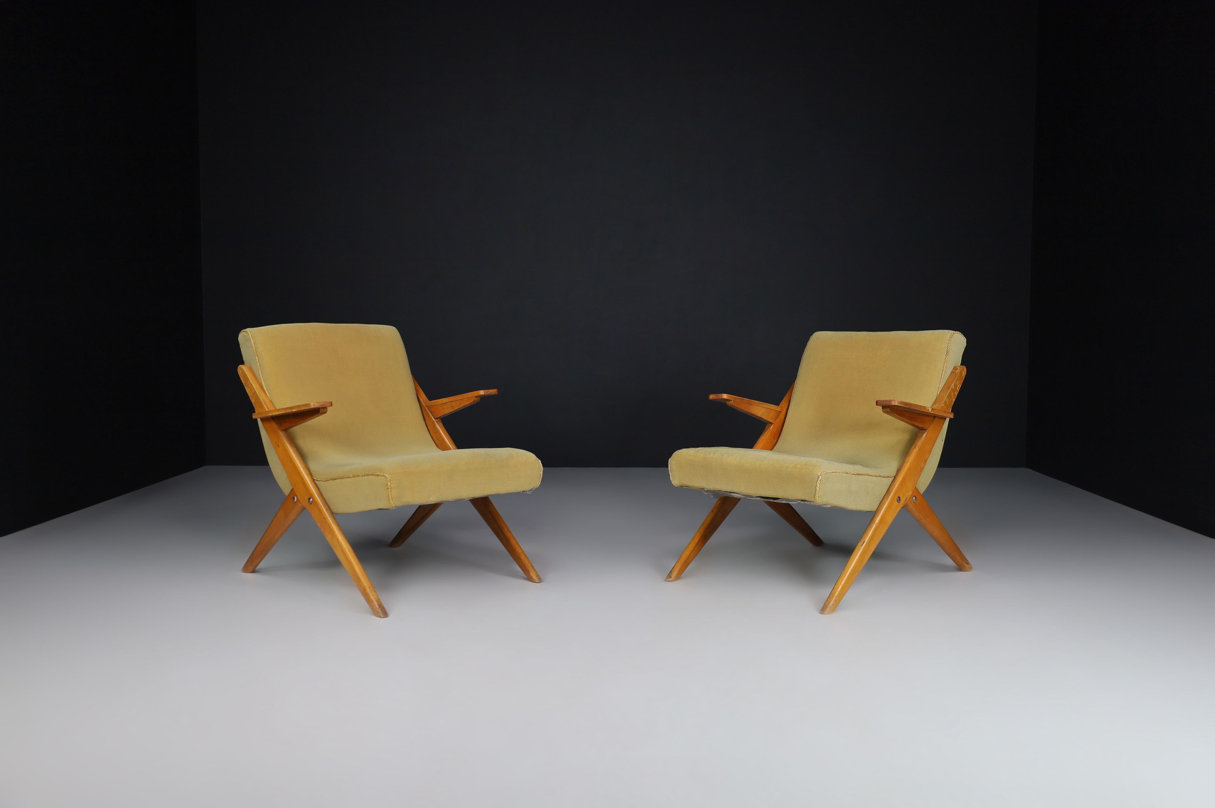 Mid-Century Modern Lounge Chairs in Original Upholstery, Praque, 1950s ...