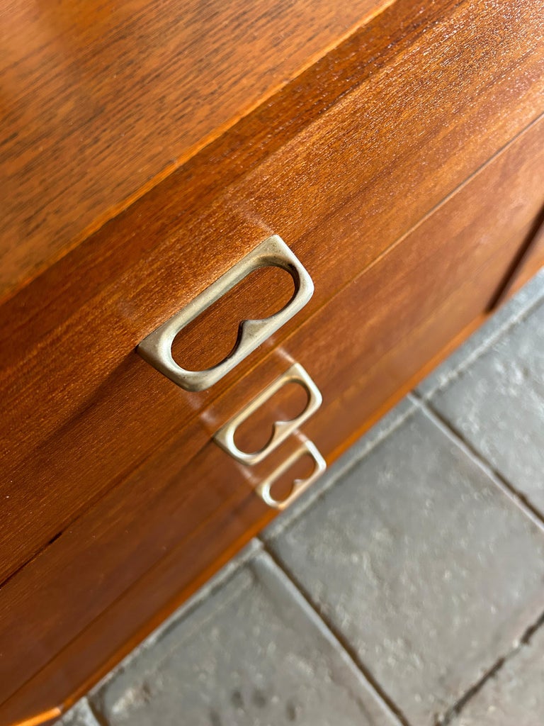 Mid century modern low 9 drawer walnut dresser with aluminum finger ...