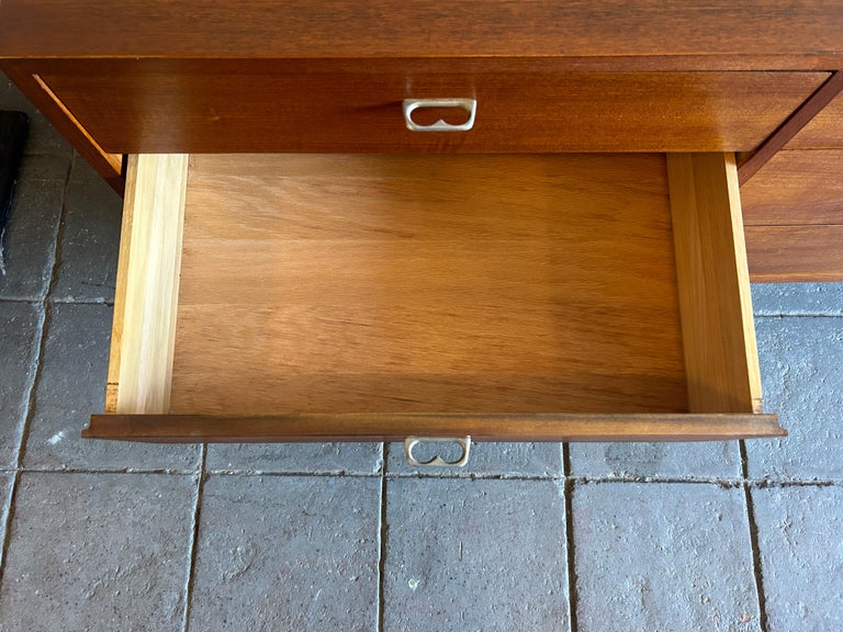 Mid century modern low 9 drawer walnut dresser with aluminum finger ...