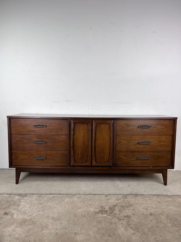 Mid-Century Modern Lowboy 9 Drawer Dresser with Brass Hardware For Sale ...