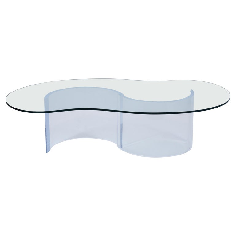 Mid-Century Modern Lucite Base and Glass Coffee Table at 1stDibs
