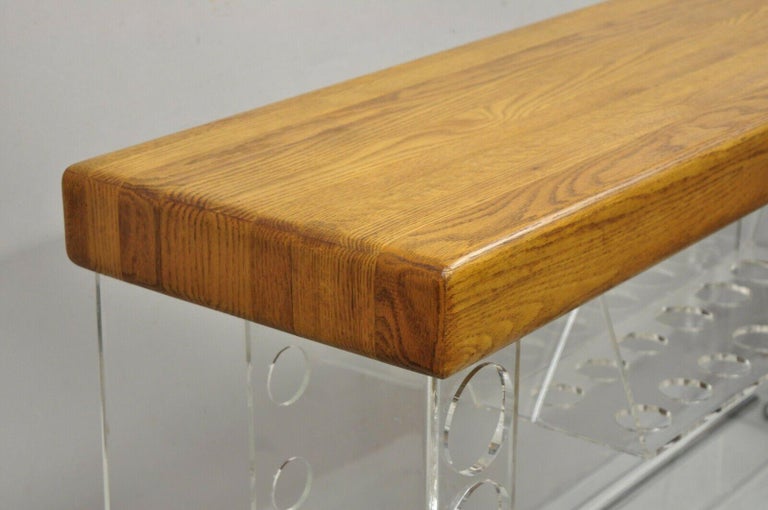 Mid Century Modern Lucite and Oak Wood Butcher Block Top Wine Bar Table ...