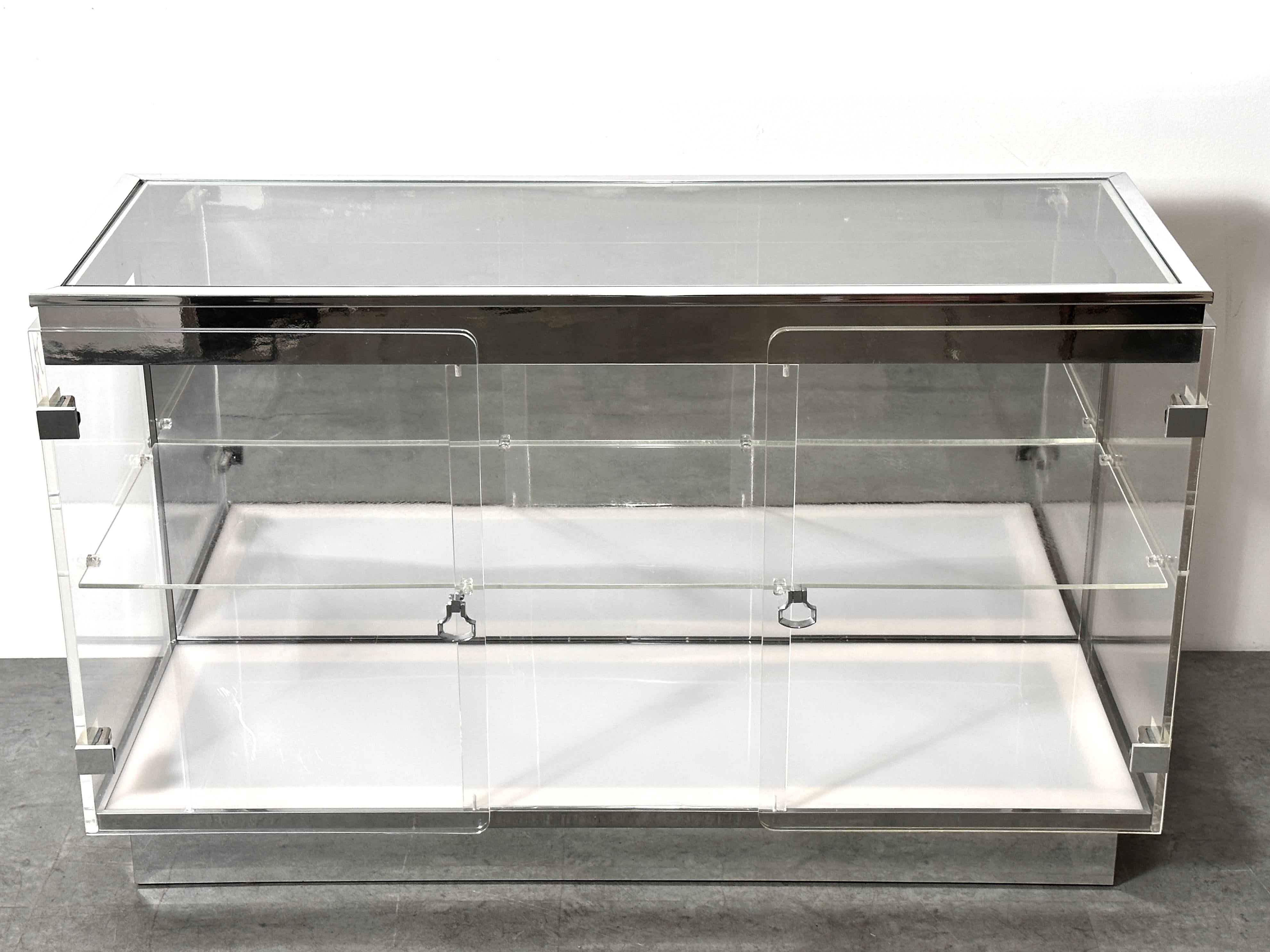 Mid Century Modern Lucite Chrome and Glass Lighted Display Cabinet ...