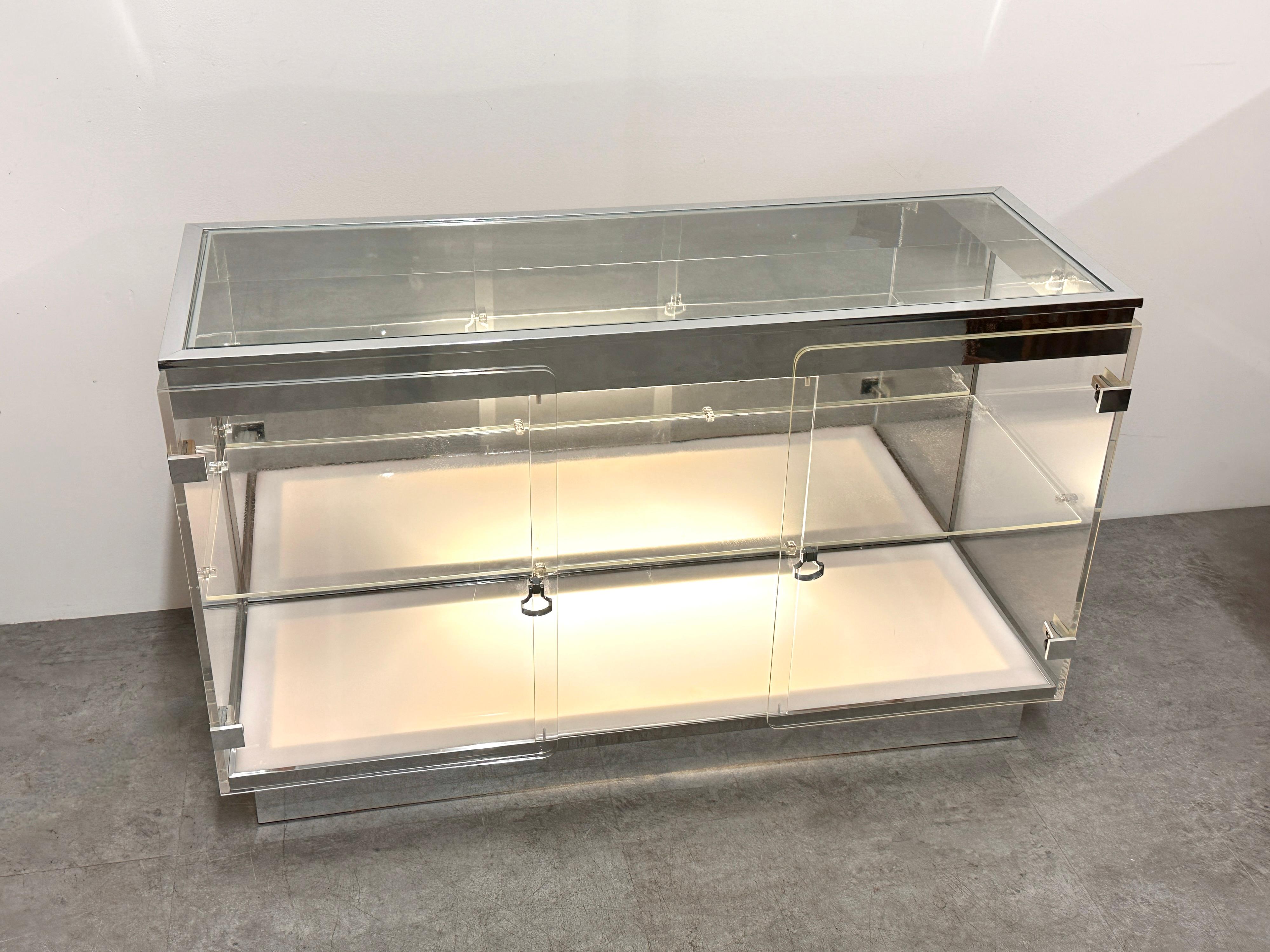 Mid Century Modern Lucite Chrome and Glass Lighted Display Cabinet ...