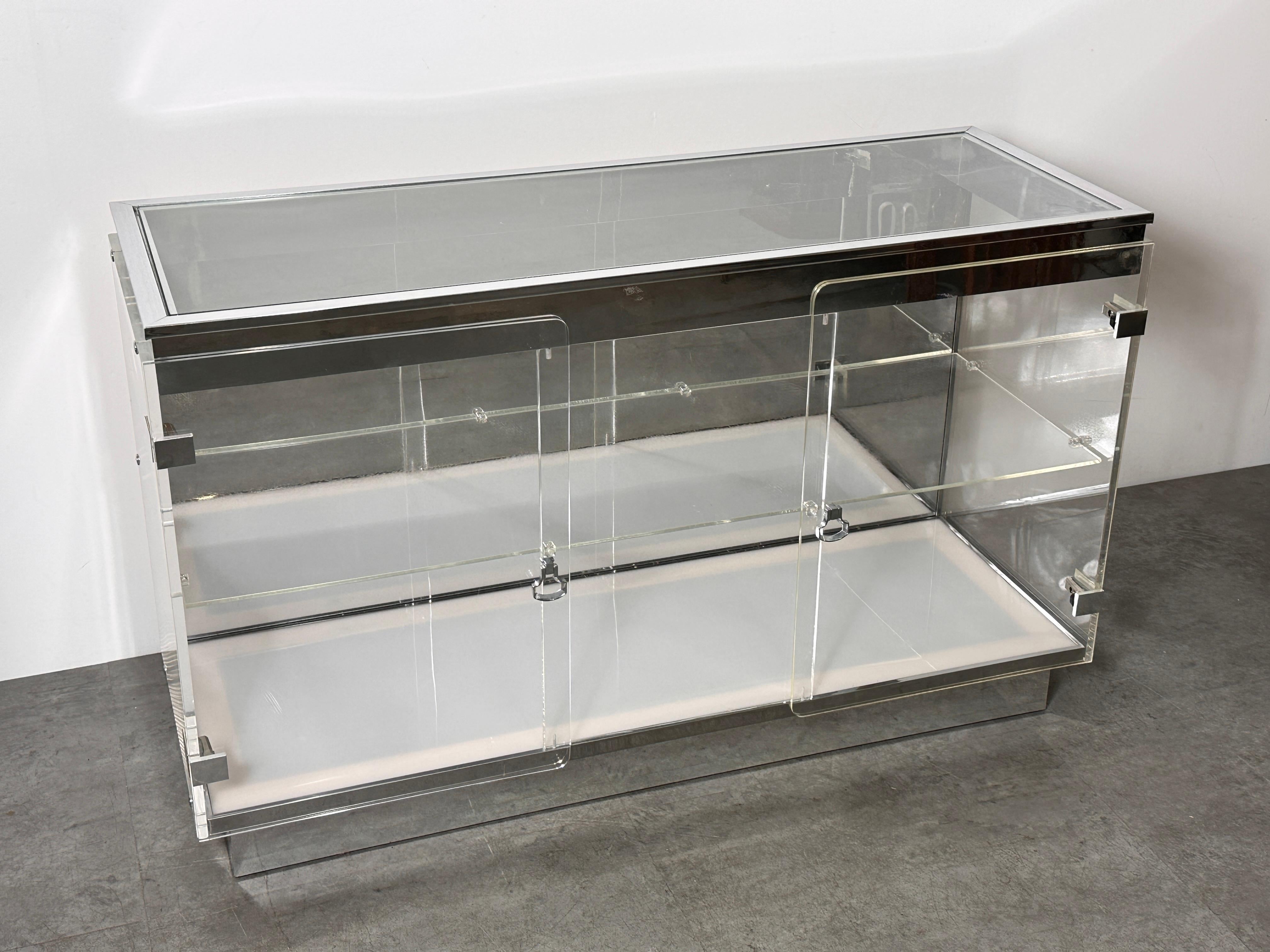 Mid Century Modern Lucite Chrome and Glass Lighted Display Cabinet ...