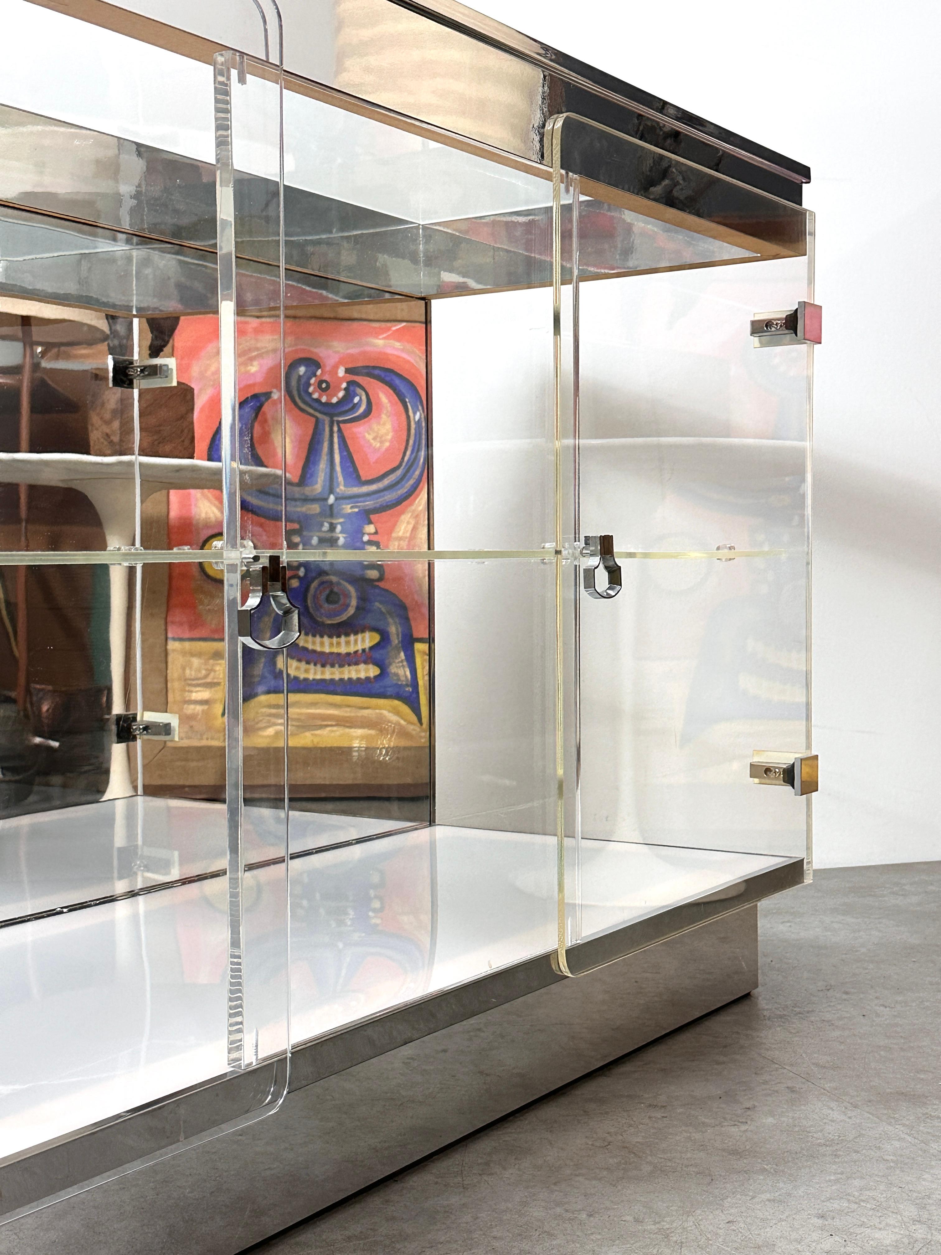 Mid Century Modern Lucite Chrome and Glass Lighted Display Cabinet ...