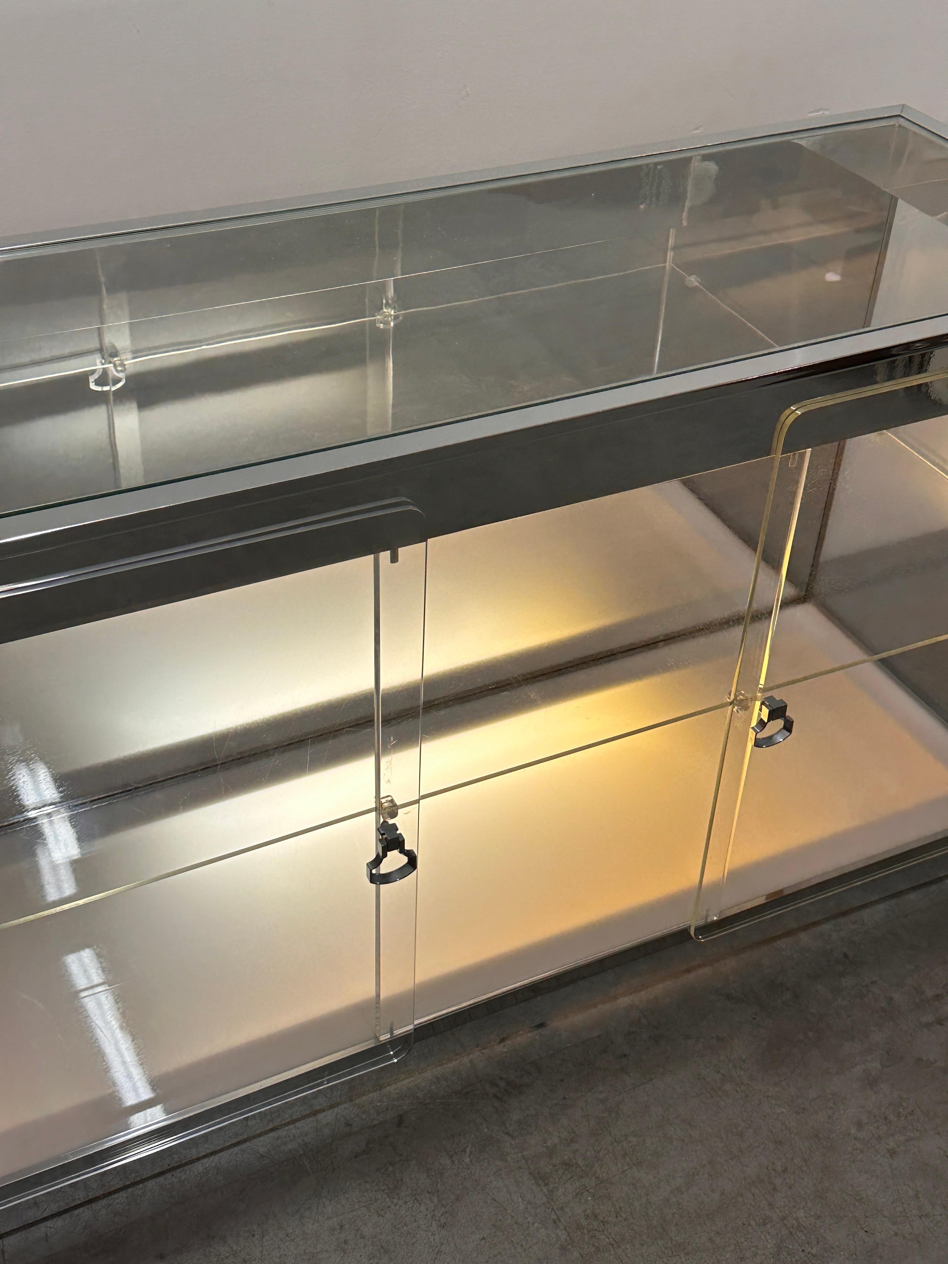 Mid Century Modern Lucite Chrome and Glass Lighted Display Cabinet ...