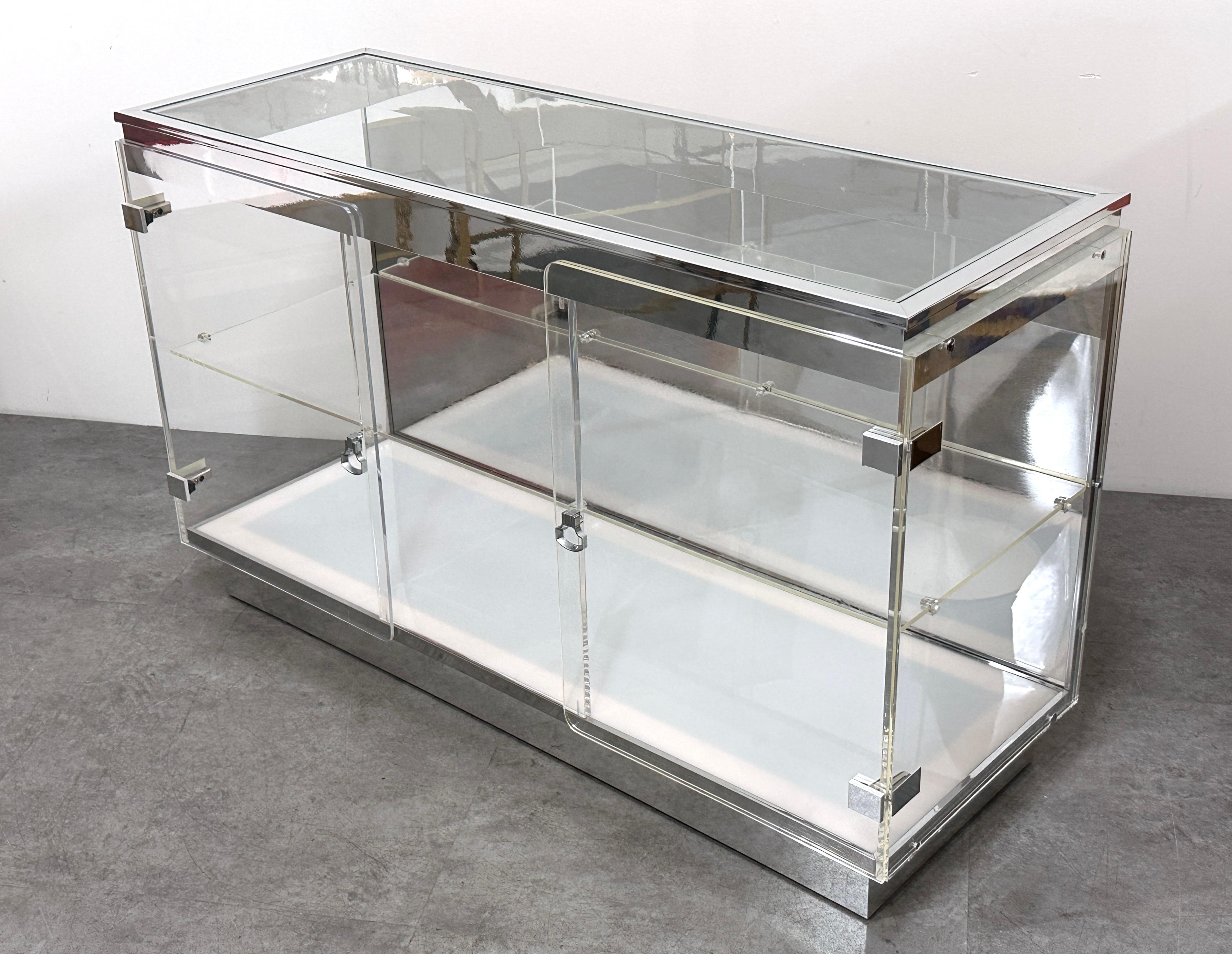 Mid Century Modern Lucite Chrome and Glass Lighted Display Cabinet ...