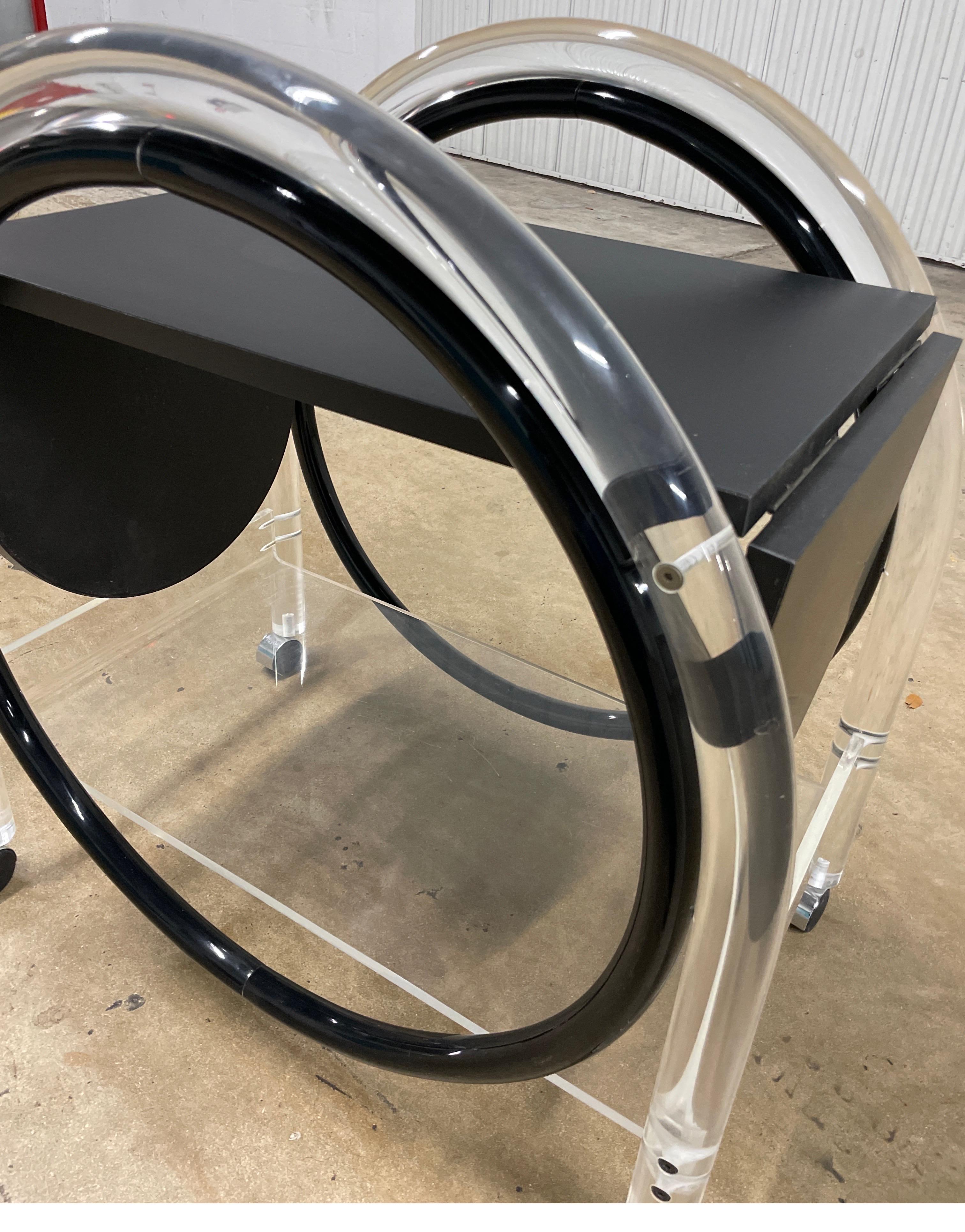 Mid-Century Modern Lucite Drop Leaf Bar Cart For Sale at 1stDibs