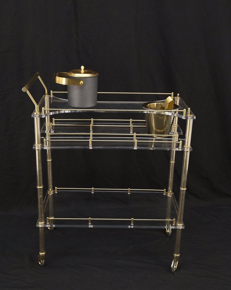 Mid-Century Modern Lucite and Gold Gilt Metal Serving Tray Cart Ice ...