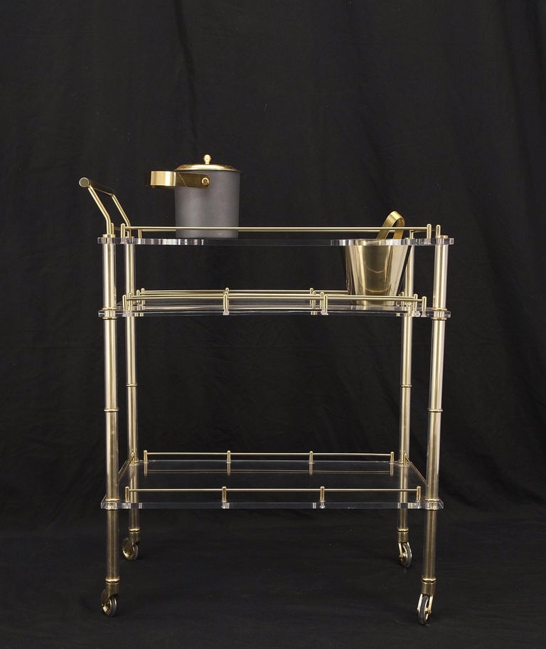 Mid-Century Modern Lucite and Gold Gilt Metal Serving Tray Cart Ice ...