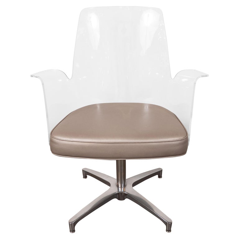 Mid-Century Modern Lucite, Metallic Leather and Chrome X- Form Side ...
