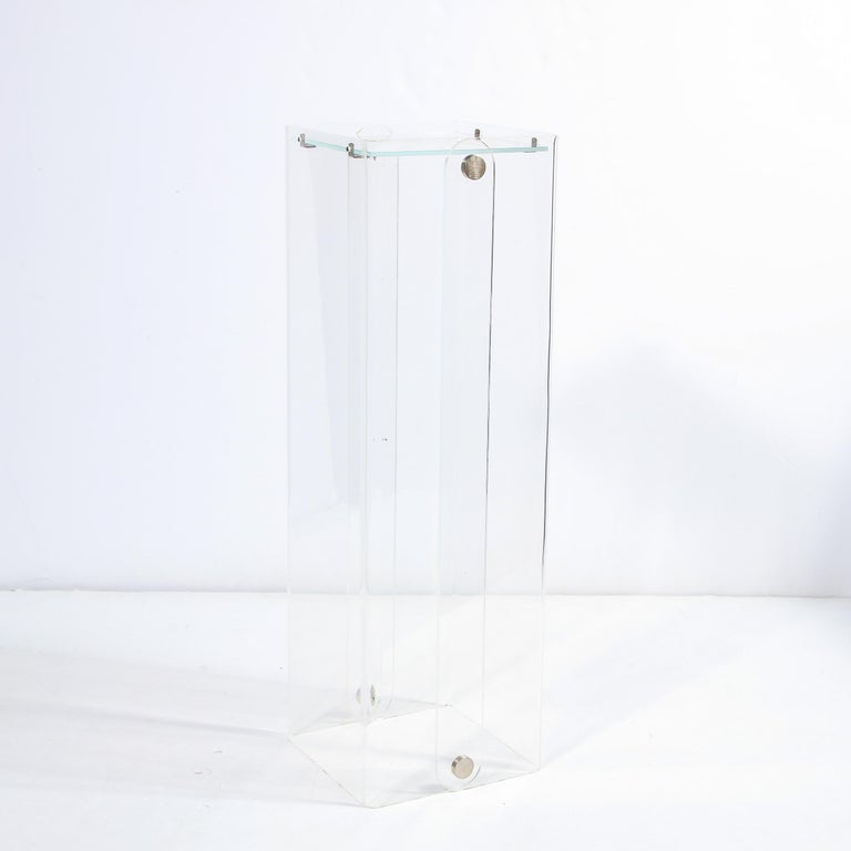 Mid-Century Modern Lucite Pedestal with Mirror Glass and Chrome ...