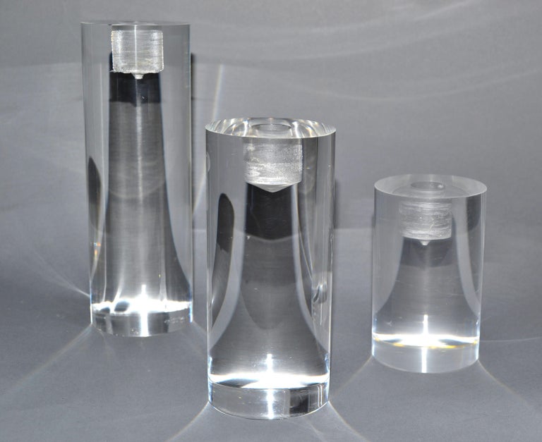 Mid-Century Modern Lucite Round Candleholders, Set of 3 For Sale at 1stDibs