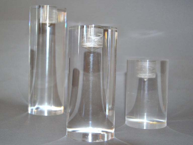 Mid-Century Modern Lucite Round Candleholders, Set of 3 For Sale at 1stDibs