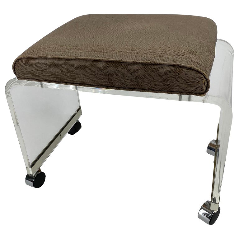 Mid-Century Modern Lucite Waterfall Bench Stool With Faux Snake Skin ...