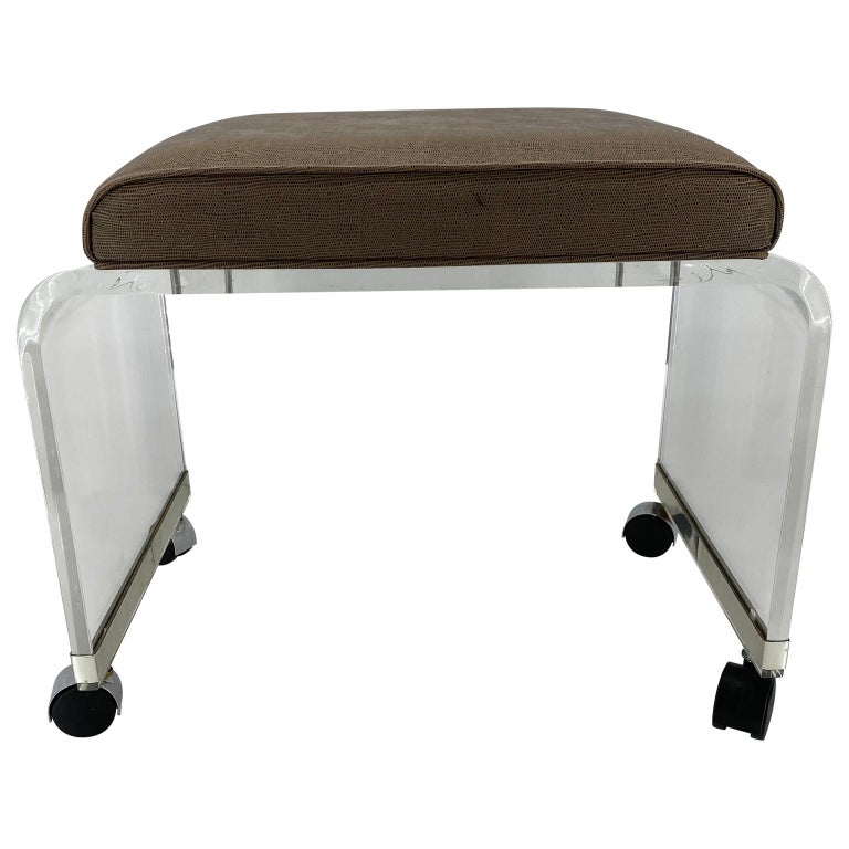 Mid-Century Modern Lucite Waterfall Bench Stool With Faux Snake Skin ...