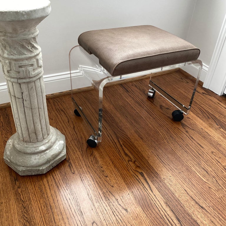 Mid-Century Modern Lucite Waterfall Bench Stool With Faux Snake Skin ...