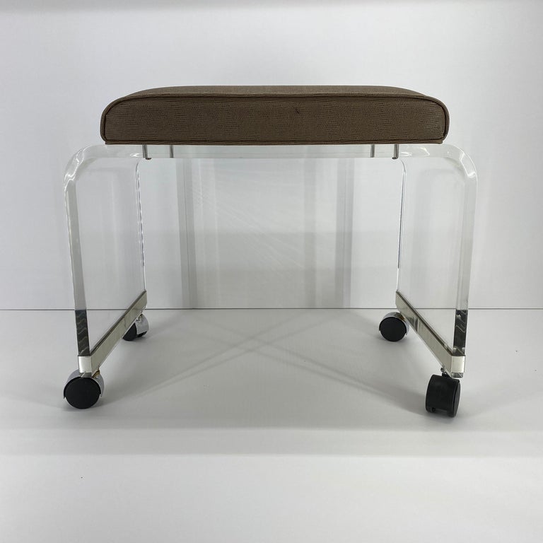 Mid-Century Modern Lucite Waterfall Bench Stool With Faux Snake Skin ...