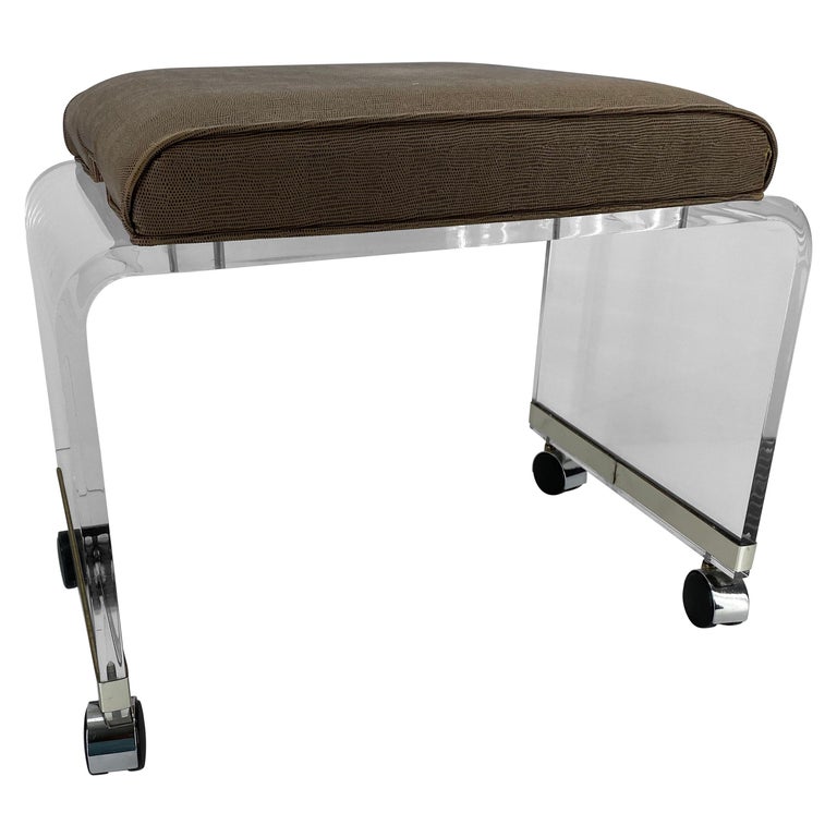 Mid-Century Modern Lucite Waterfall Bench Stool With Faux Snake Skin ...