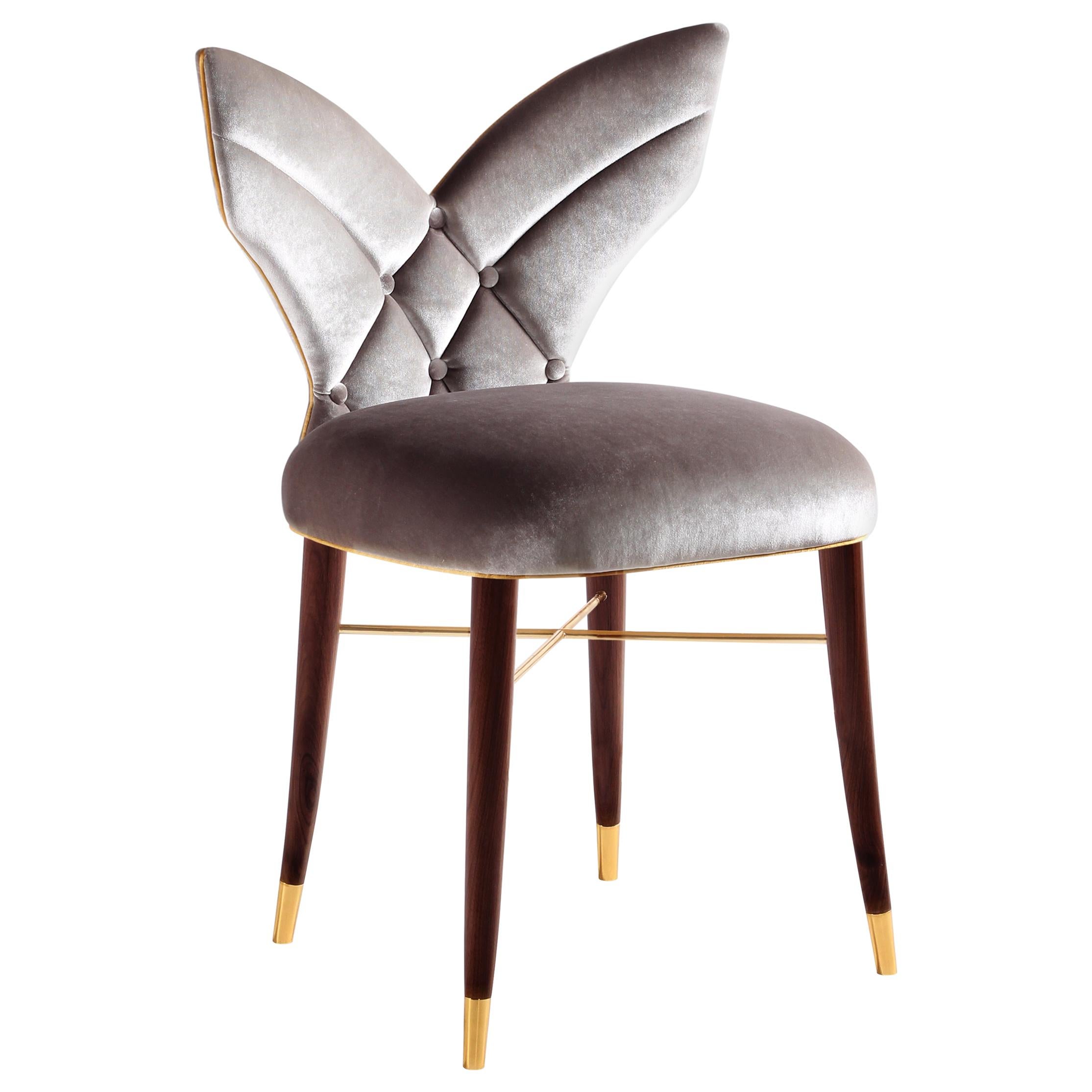 Mid-Century Modern Luna Dining Chair Cotton Velvet Walnut Wood For Sale ...