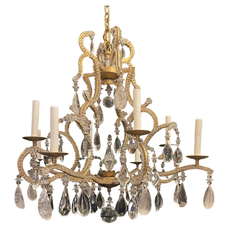 Mid-Century Modern Maison Baguès Gold Gilt Beaded Rock Crystal Large ...
