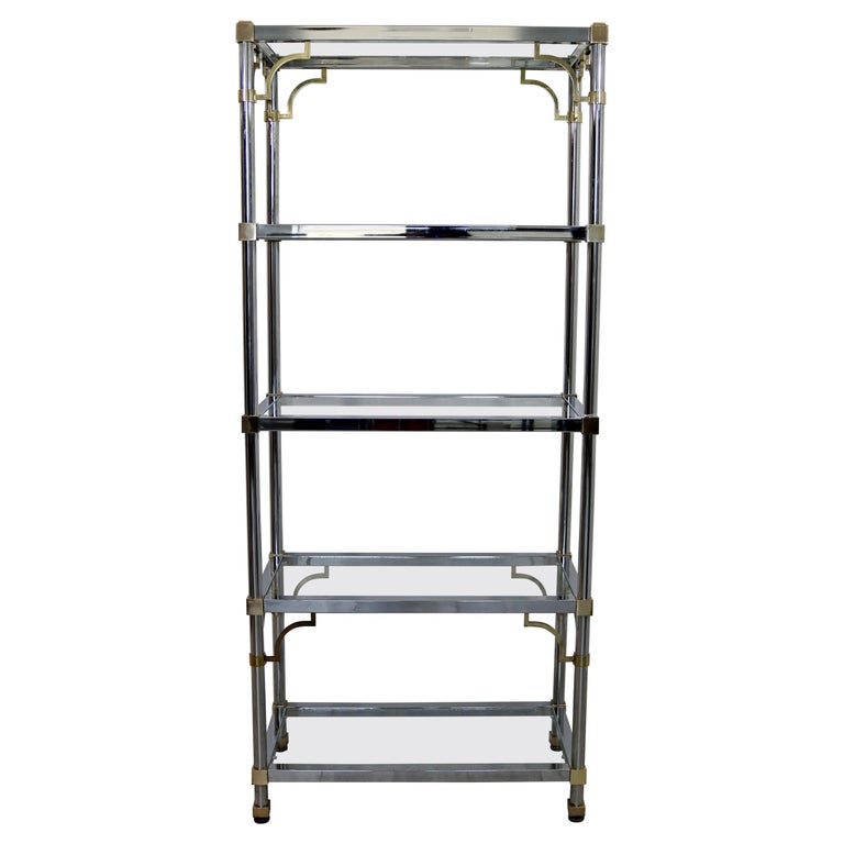 Mid-Century Modern Maison Jansen Chrome Brass Etagere Glass Shelves ...