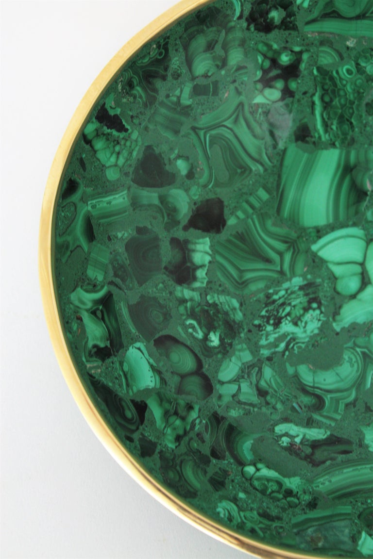Mid-Century Modern Malachite Round Bowl or Vide-Poche with Polished ...
