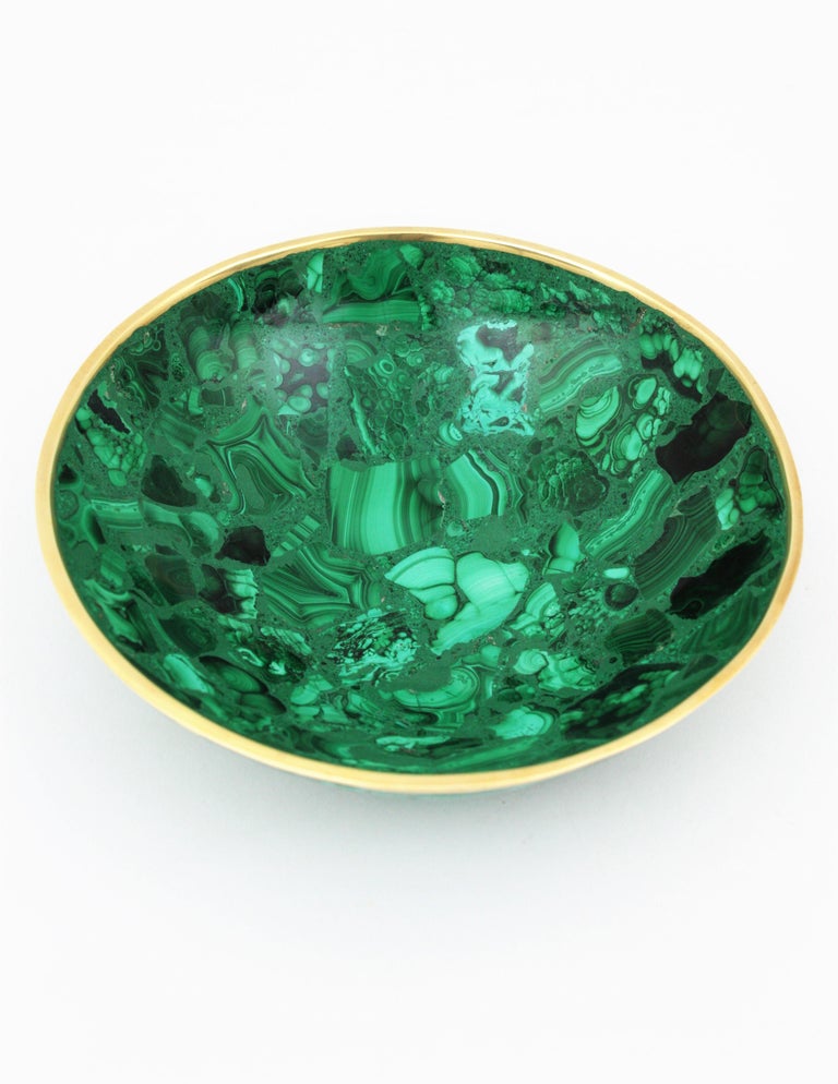 Mid-Century Modern Malachite Round Bowl or Vide-Poche with Polished ...
