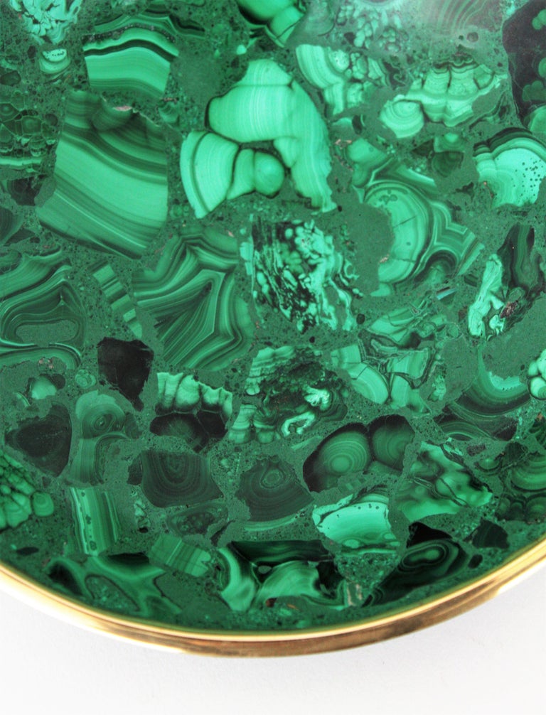 Mid-Century Modern Malachite Round Bowl or Vide-Poche with Polished ...