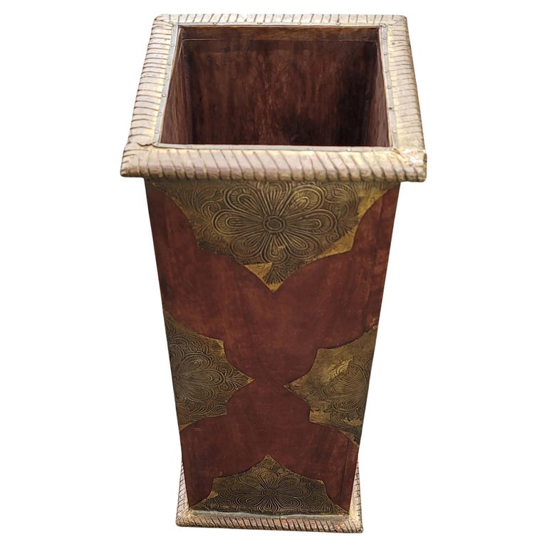 Mid-Century Modern Mango Wood with Mounted Brass Sheeting Ornate ...