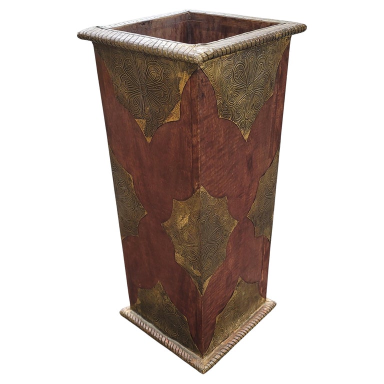 Mid-Century Modern Mango Wood with Mounted Brass Sheeting Ornate ...