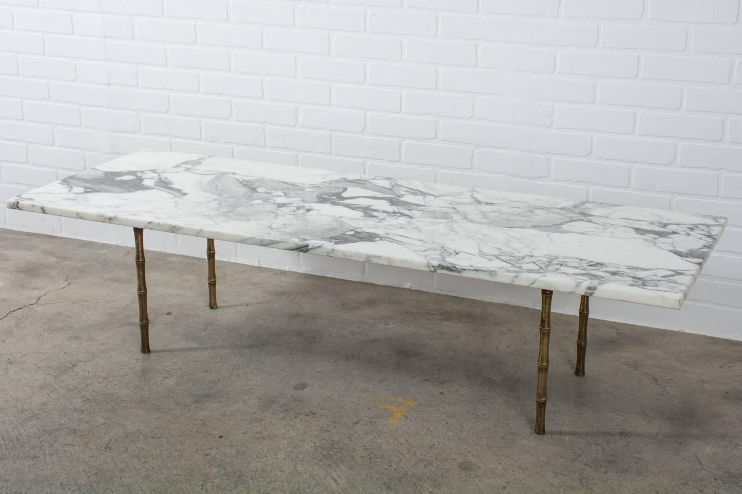 Mid-Century Modern Marble and Brass Coffee Table For Sale at 1stDibs