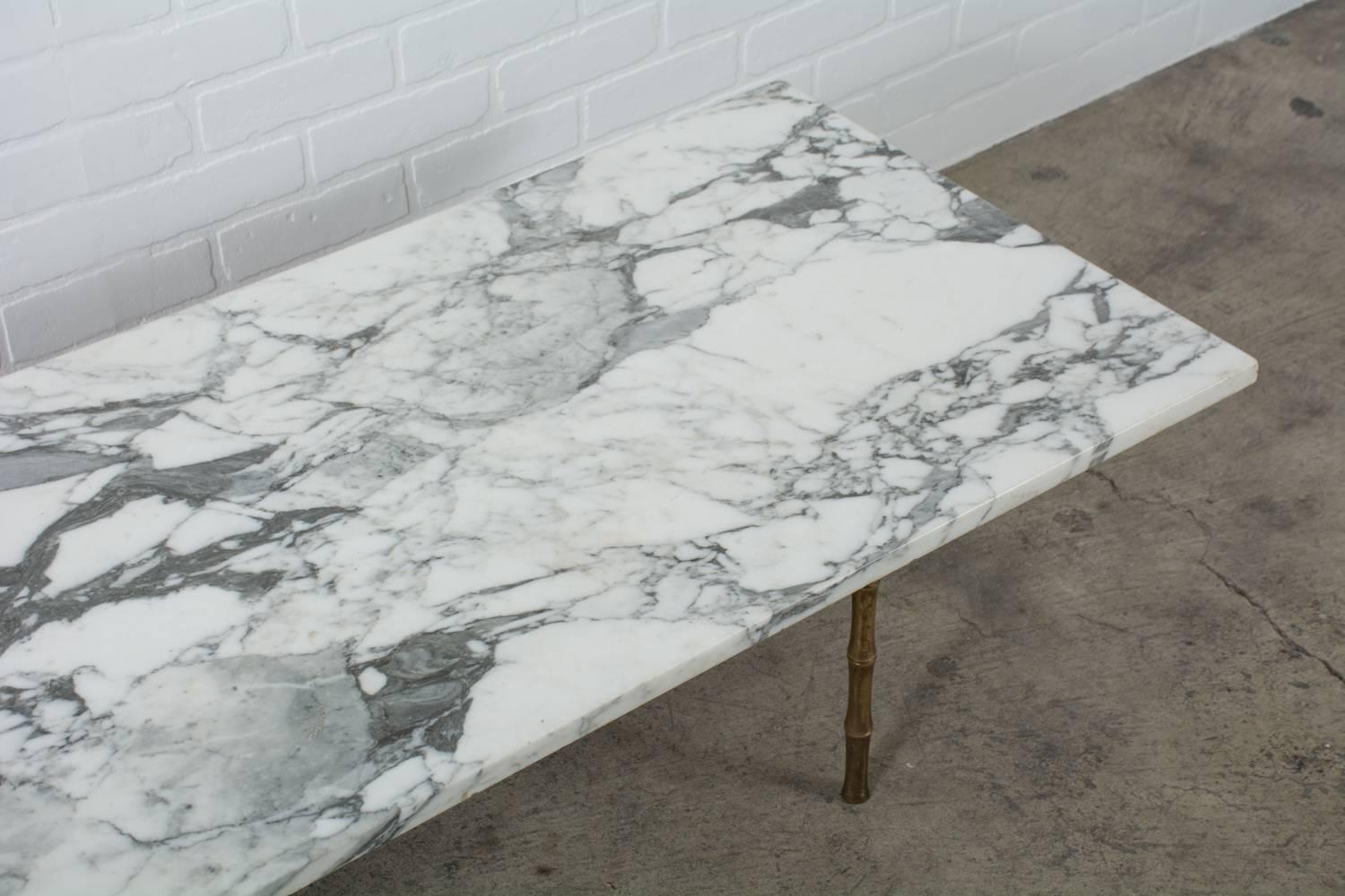Mid-Century Modern Marble and Brass Coffee Table For Sale at 1stDibs