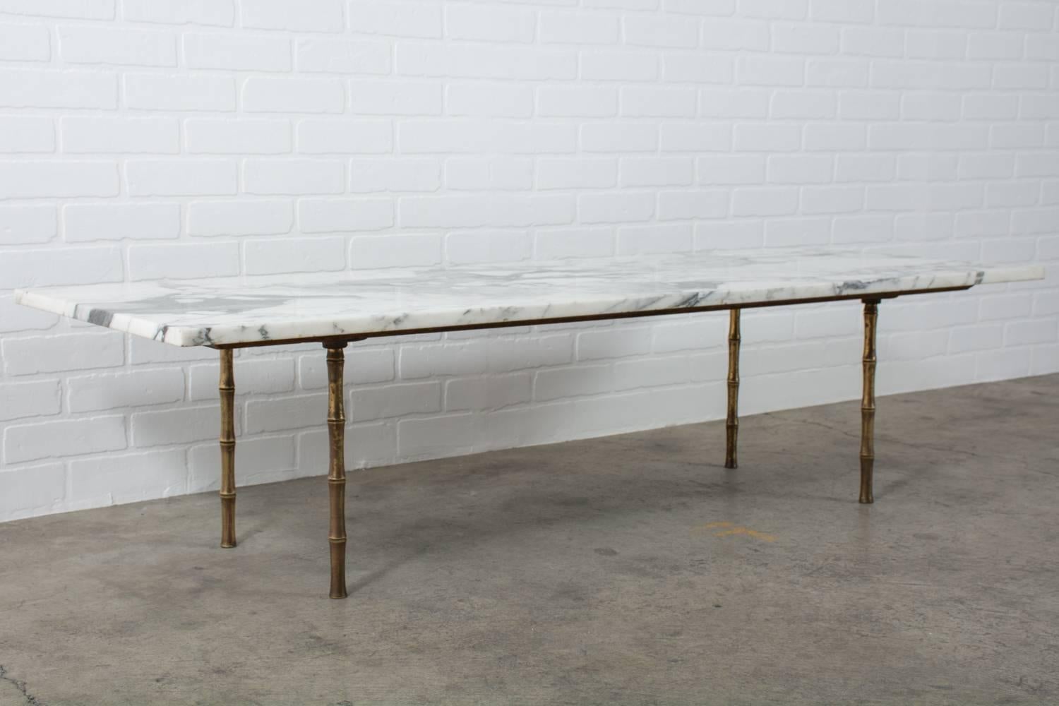 Mid-Century Modern Marble and Brass Coffee Table For Sale at 1stDibs