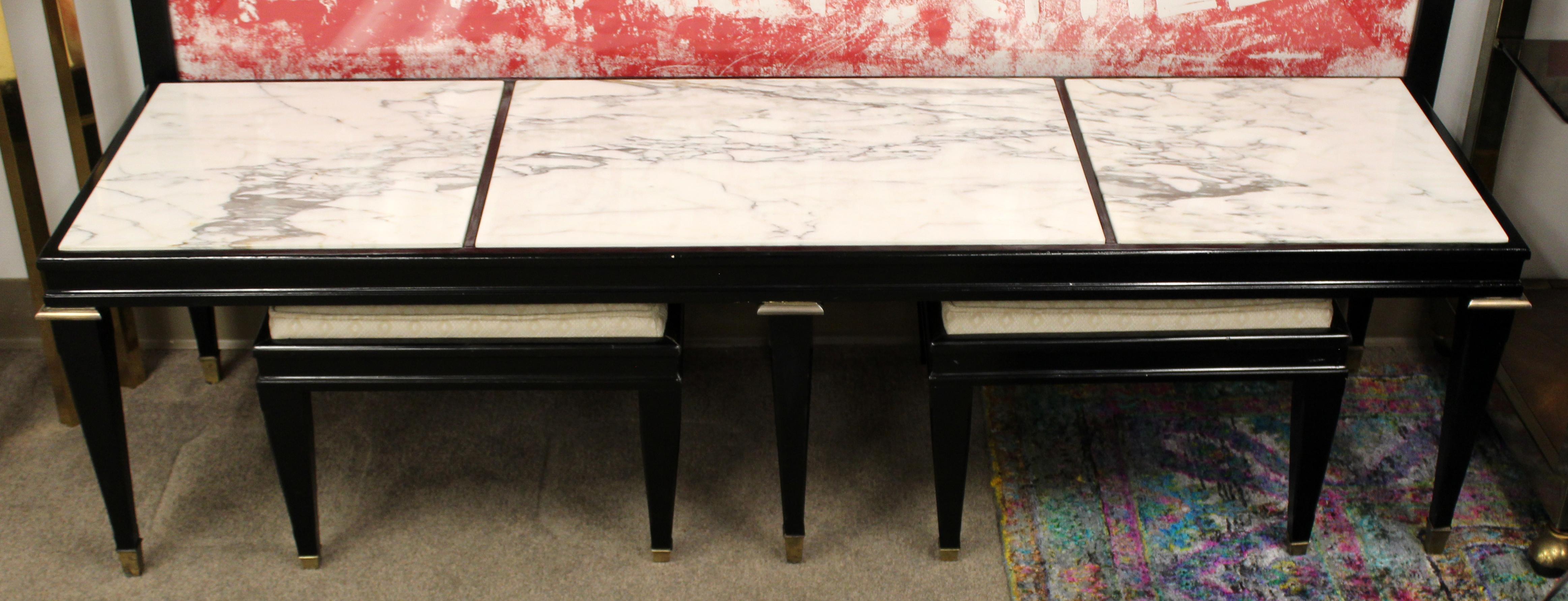 Mid-Century Modern Marble Coffee Table 2 Ottomans Dunbar Baker ...