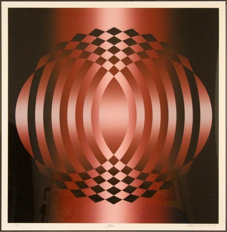 Mid-Century Modern Mark Rowland Red Op Art 'Whim', Signed Lithograph ...