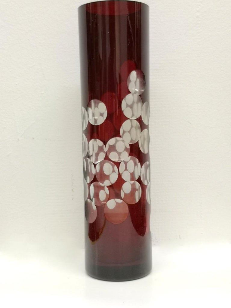 Mid-Century Modern Maroon Color Crystal Vase with Exquisite Decor ...