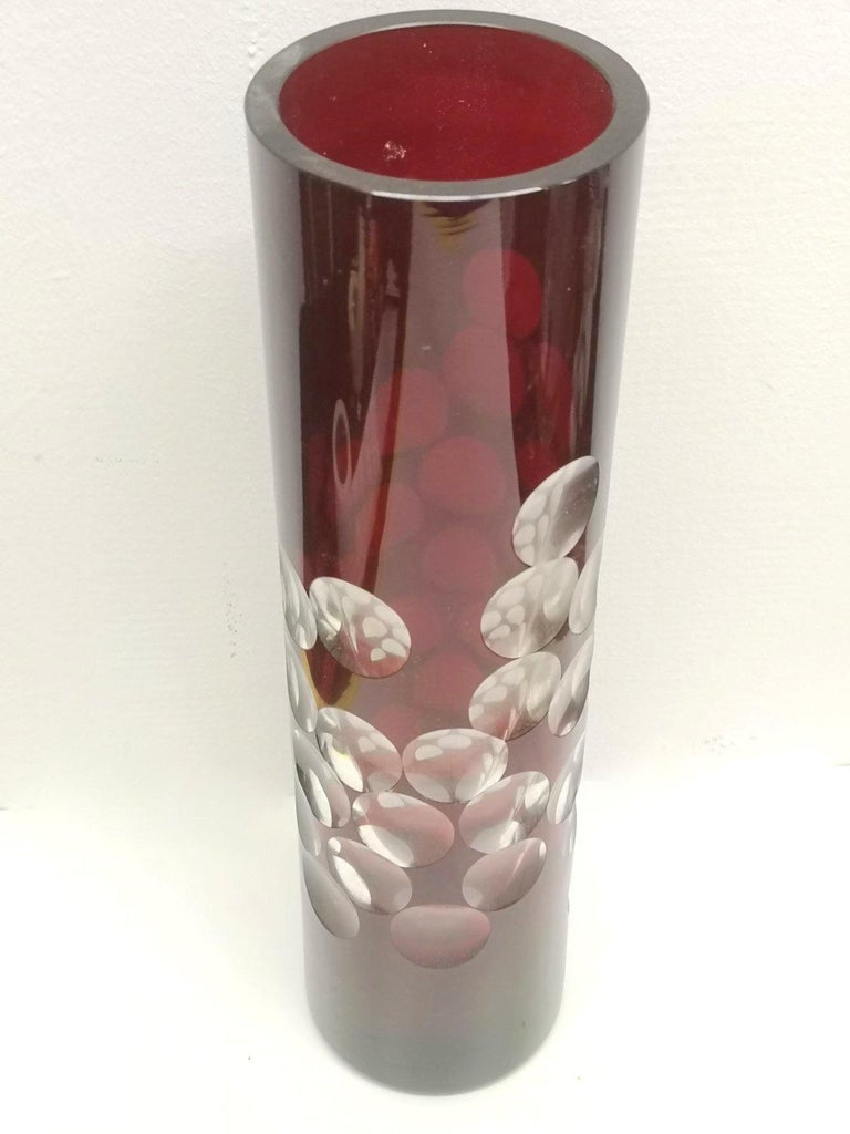 Mid-Century Modern Maroon Color Crystal Vase with Exquisite Decor ...