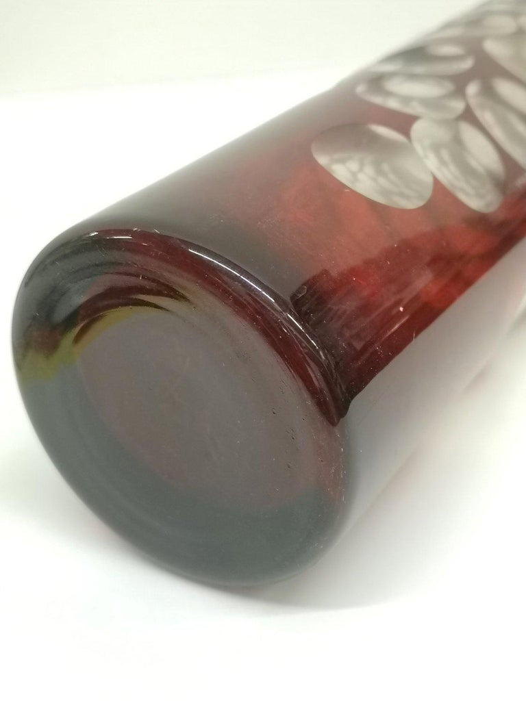 Mid-Century Modern Maroon Color Crystal Vase with Exquisite Decor ...