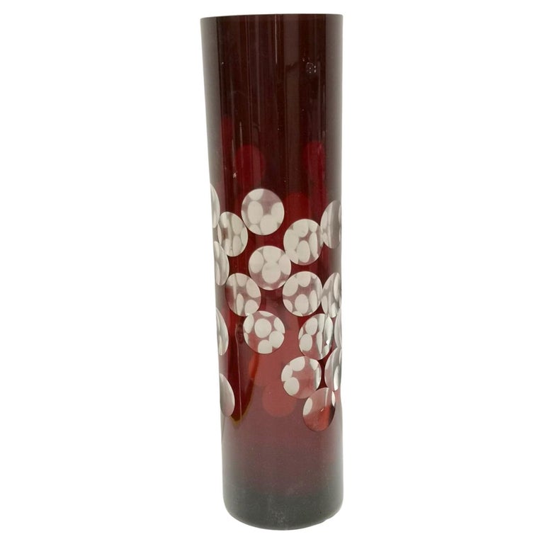 Mid-Century Modern Maroon Color Crystal Vase with Exquisite Decor ...