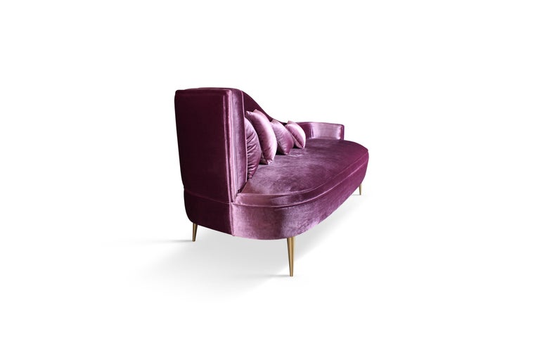 Mid-Century Modern Martine Love Seat Cotton Velvet Brass For Sale at ...