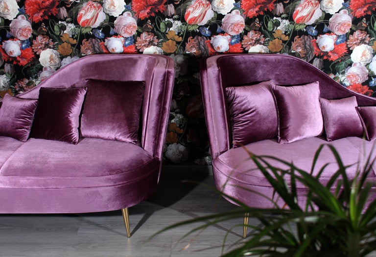 Mid-Century Modern Martine Love Seat Cotton Velvet Brass For Sale at ...