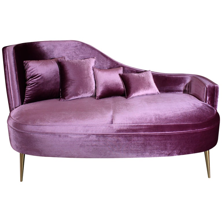 Mid-Century Modern Martine Love Seat Cotton Velvet Brass For Sale at ...