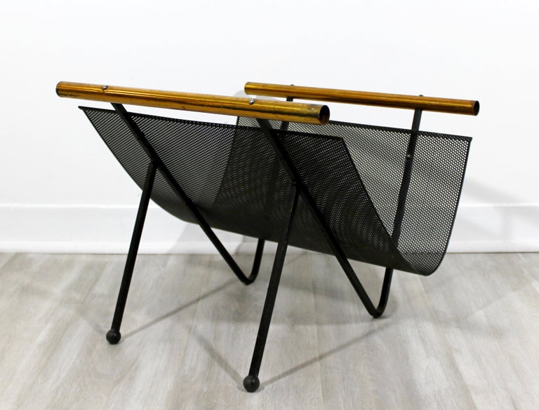 Mid-Century Modern Mesh Iron Wire Brass Fireplace Log Holder Gene ...