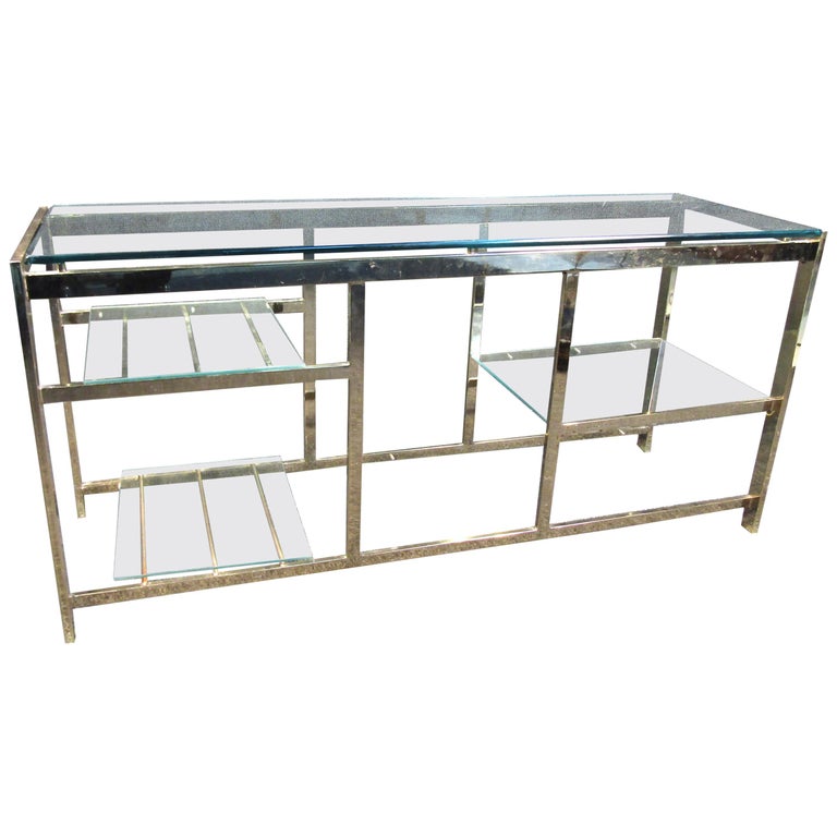 Mid-Century Modern Metal and Glass Table For Sale at 1stDibs